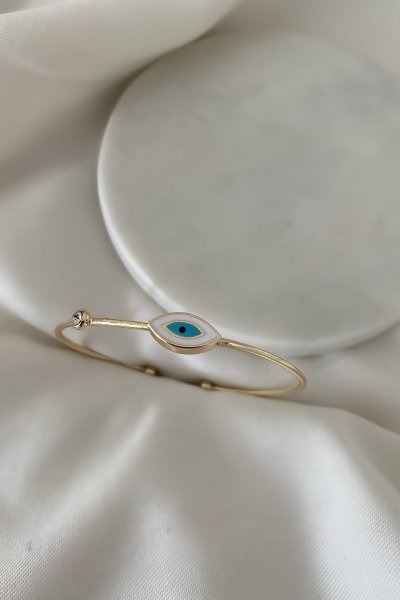 Mineli Göz İnce Gold Kelepçe Bileklik | İpekŞekerciler