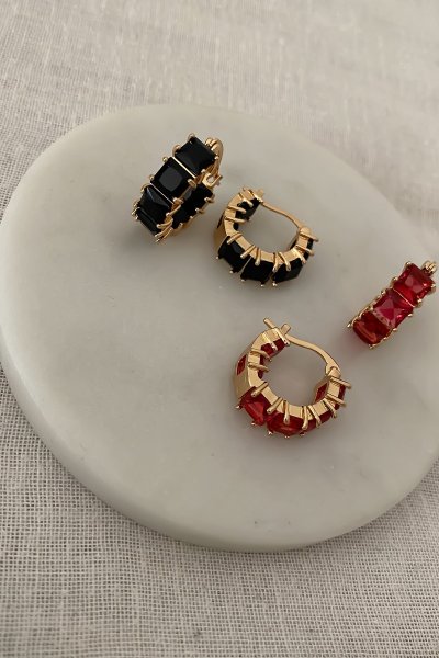 Özel Seri Gold Renkli İri Kare Taşlı Halka Küpe | İpekŞekerciler Özel Seri Gold Renkli İri Kare Taşlı Halka Küpe | İpekŞekerciler