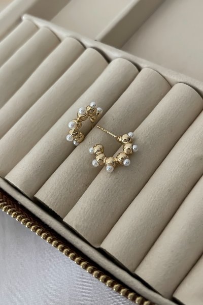 Özel Seri İnci Sıralı C Model Küpe | İpekŞekerciler